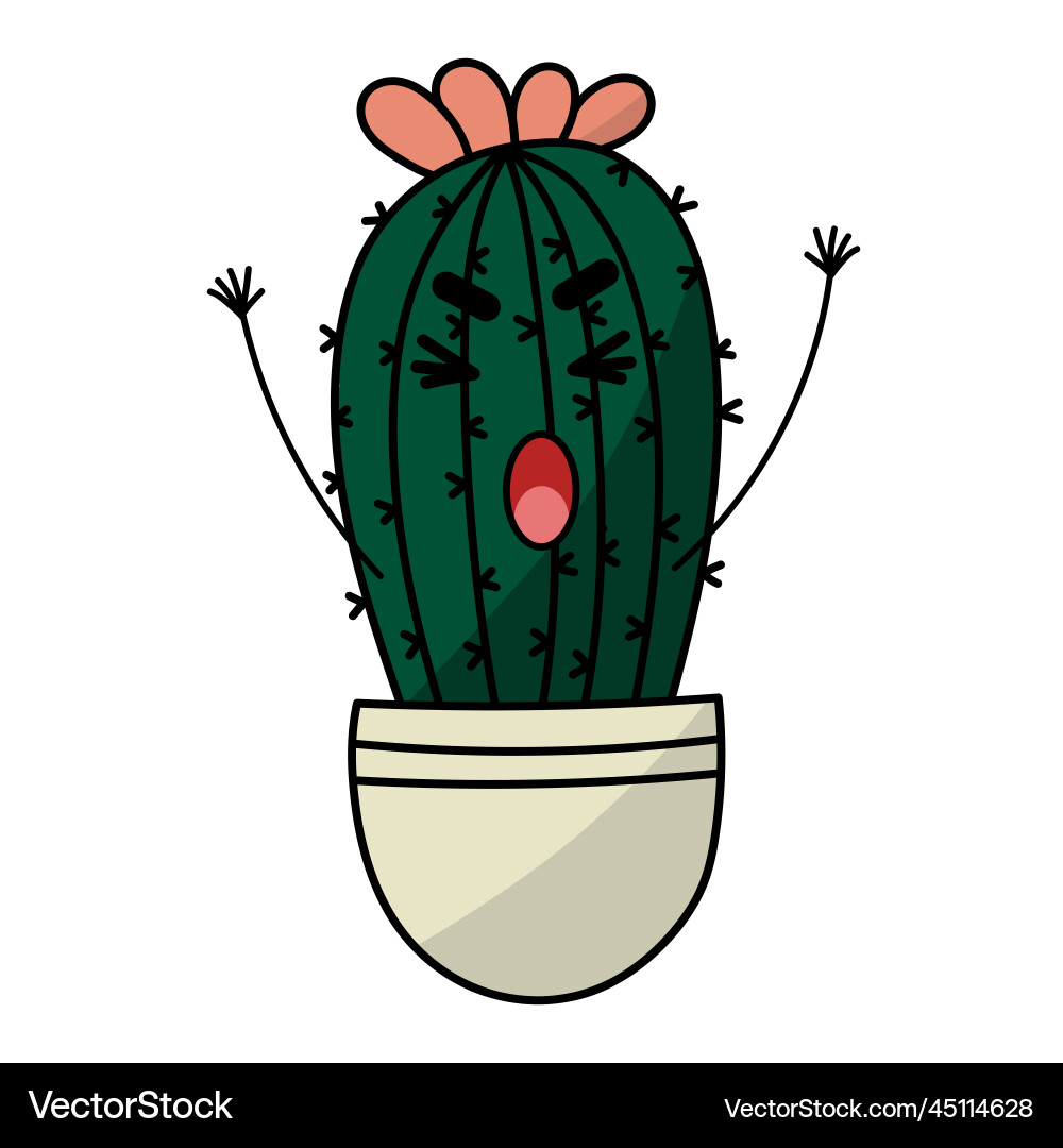 Cute sad cry dried cactus flat cartoon Royalty Free Vector