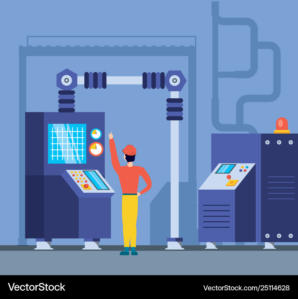 Industrial worker in technified factory Royalty Free Vector