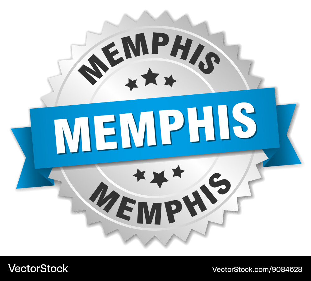 Memphis round silver badge with blue ribbon Vector Image