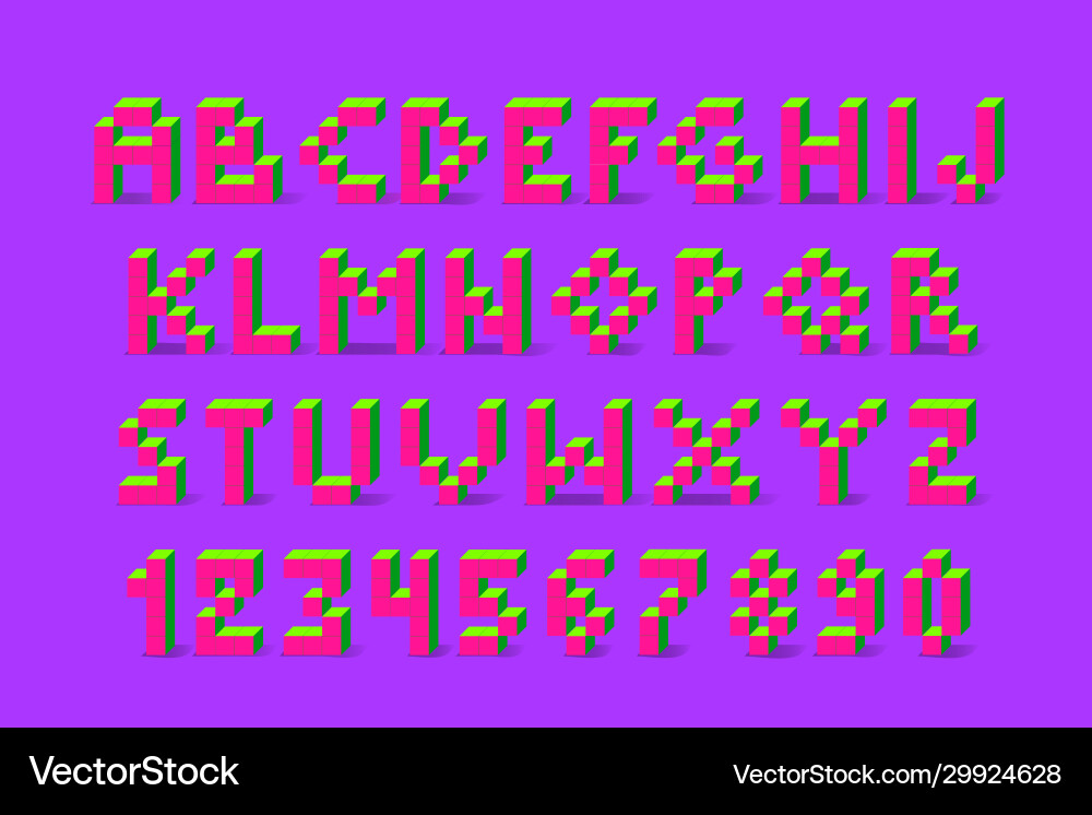 Pixel retro video game font 80 s alphabet Vector Image