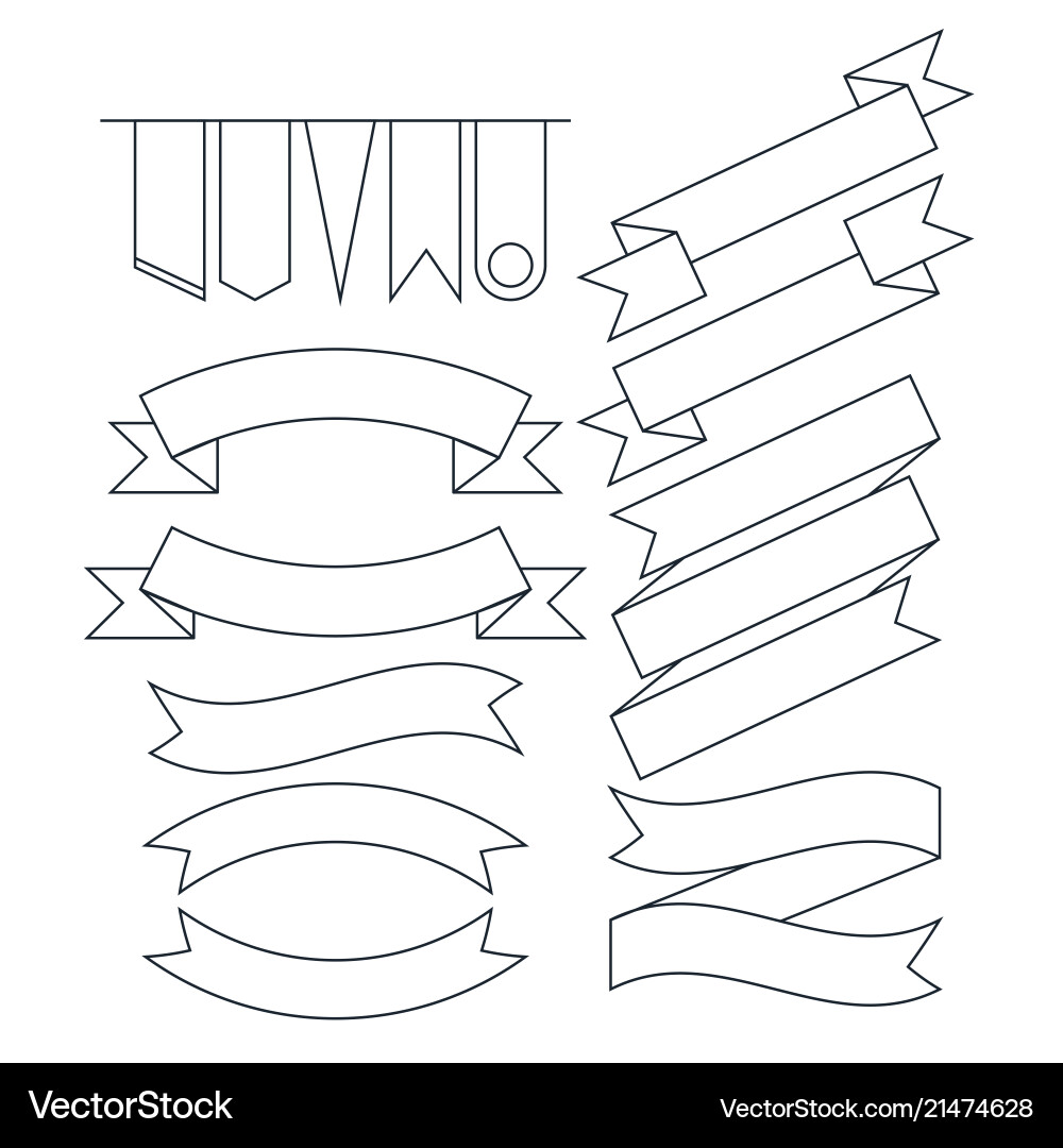 Set of different shaped ribbons banners flat line Vector Image