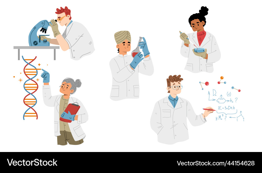 Set of laboratory scientists flat characters Vector Image