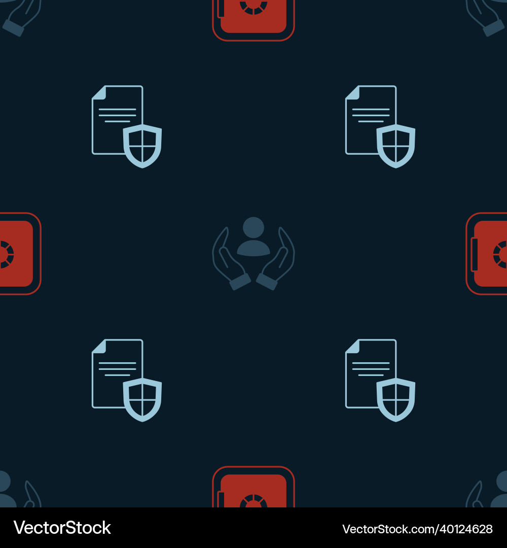 Set safe life insurance and contract with shield Vector Image