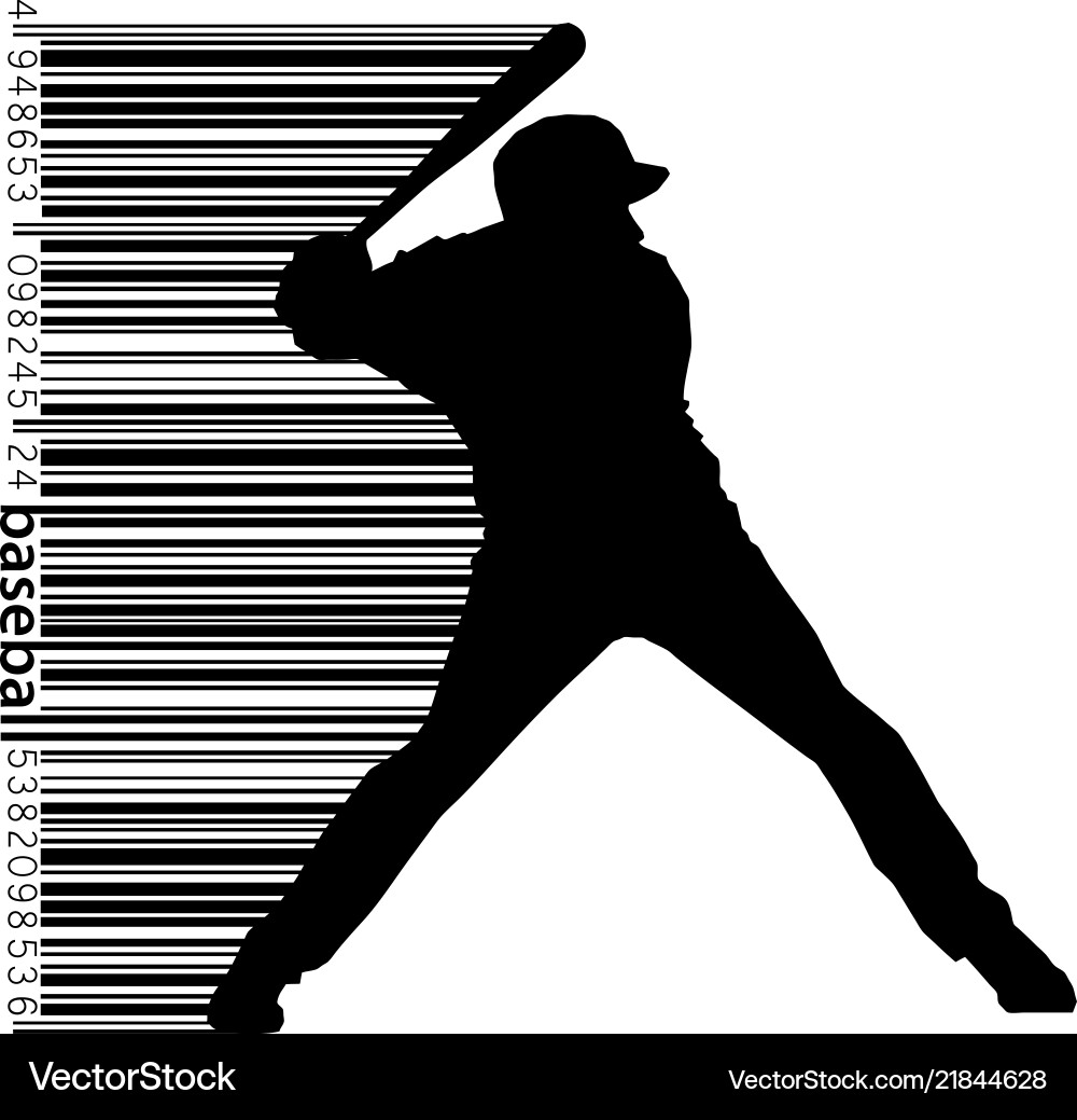 Silhouette of a baseball player and barcode Vector Image