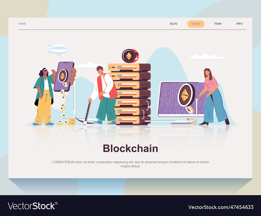 Blockchain web concept for landing page in flat Vector Image