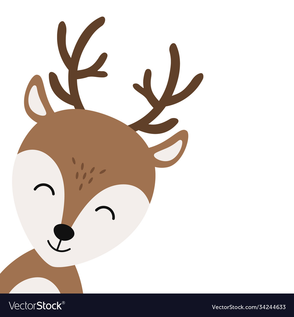 Christmas Reindeer Cute Smile Character Isolated Vector Image