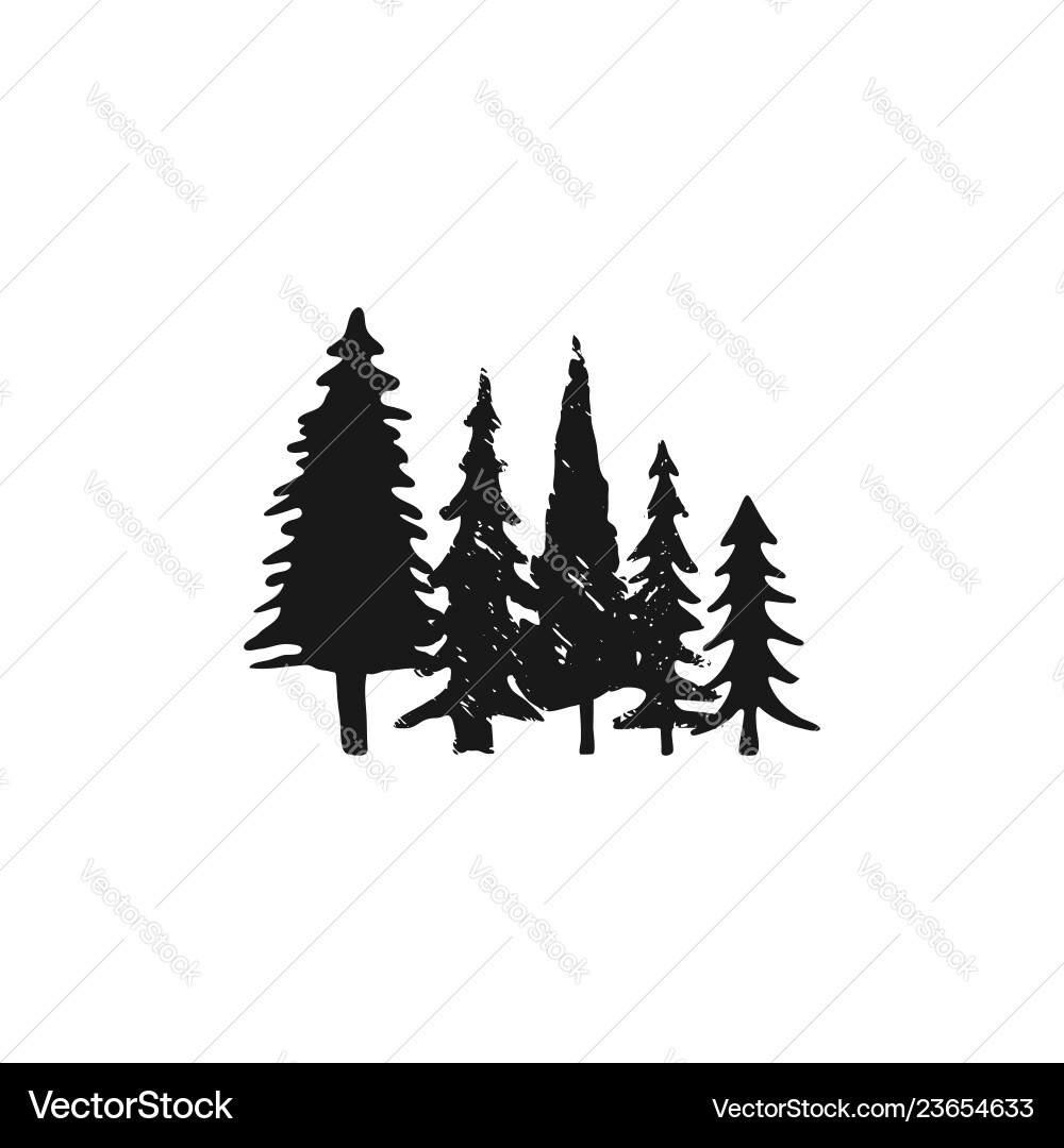 Hand sketched trees set in silhouette monochrome Vector Image