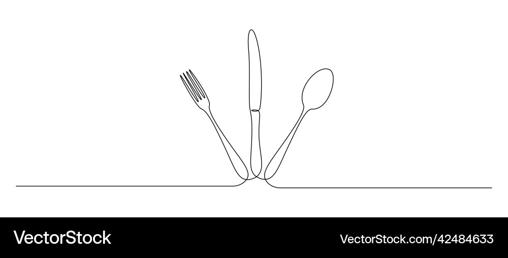 One continuous line drawing of food tools spoon Vector Image