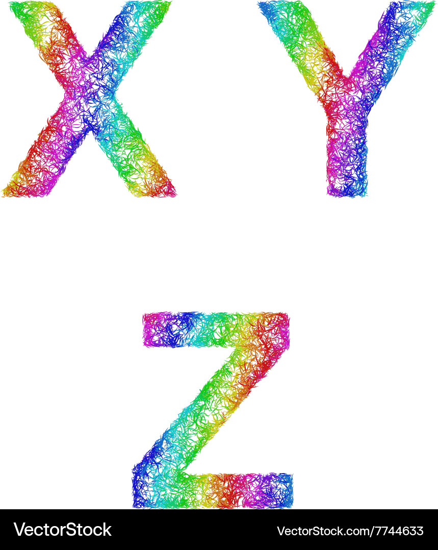 Rainbow sketch font set - letters X Y Z Royalty Free Vector