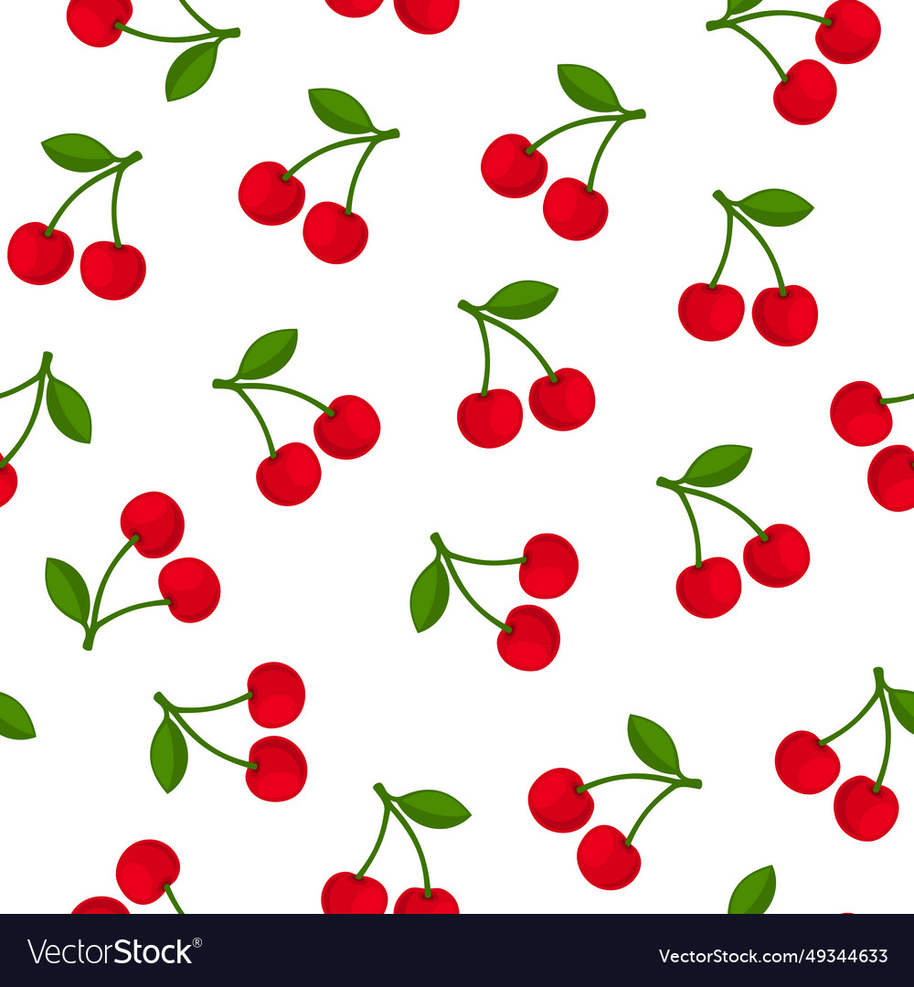 Red cherry seamless pattern white background Vector Image