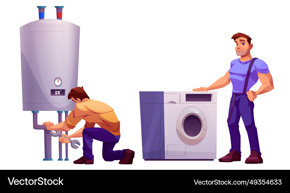 Repairman fixing boiler washing machine Royalty Free Vector