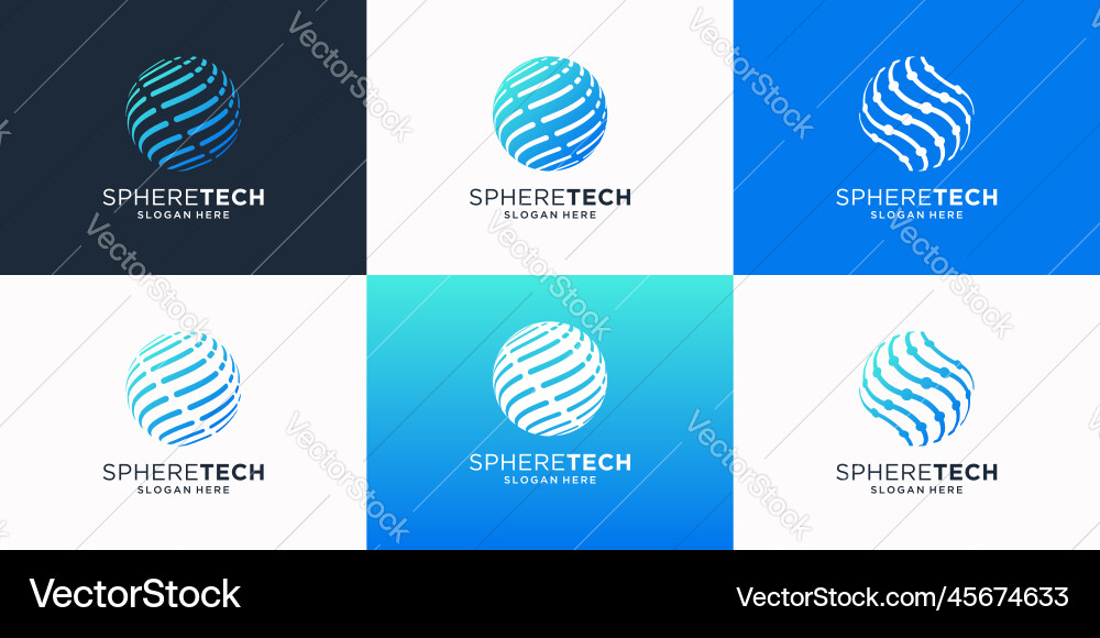 Set of world tech logo template modern icon globe Vector Image