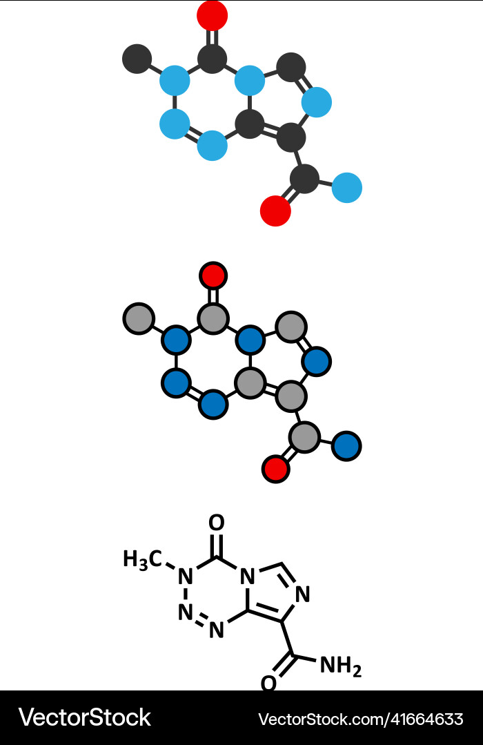 Temozolomide cancer chemotherapy drug molecule Vector Image