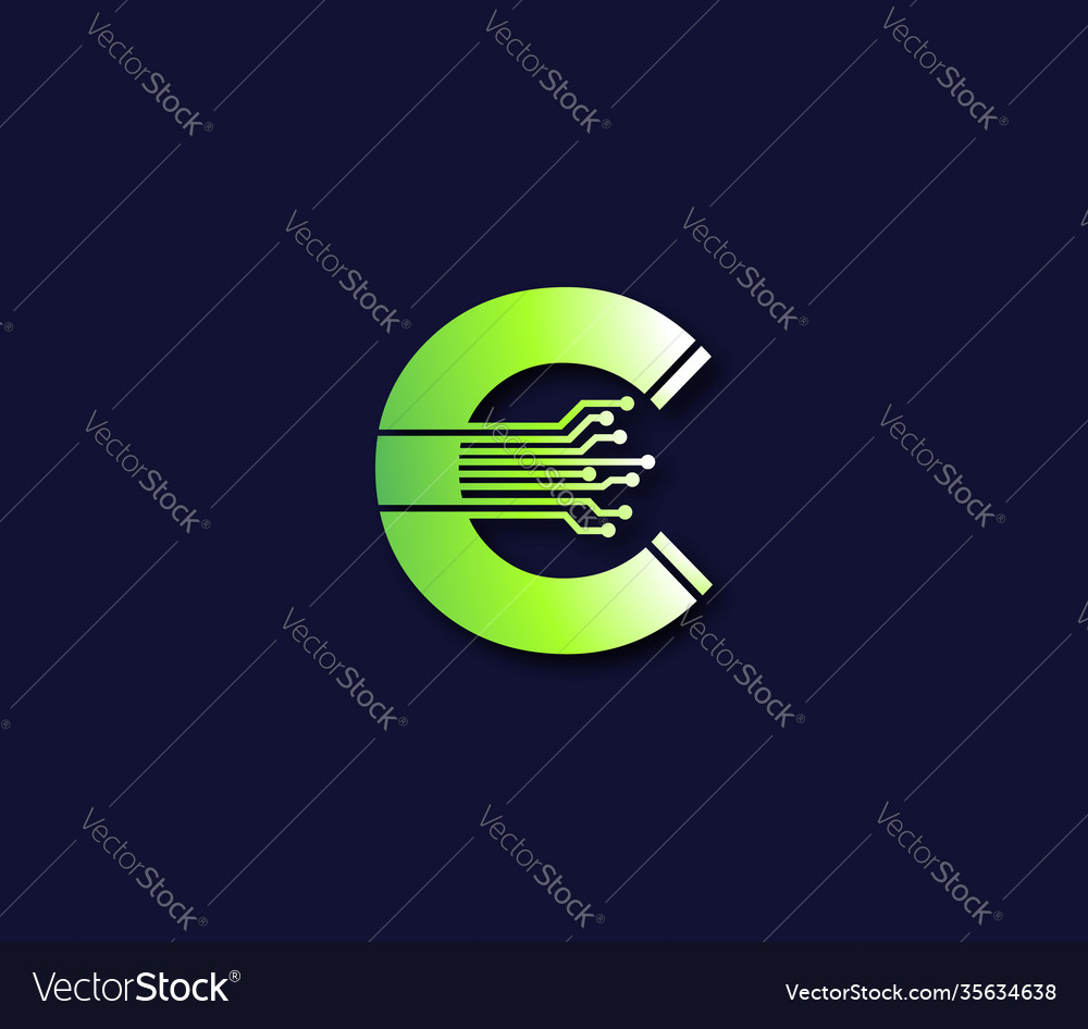 C alphabet technology data circuit logo design Vector Image