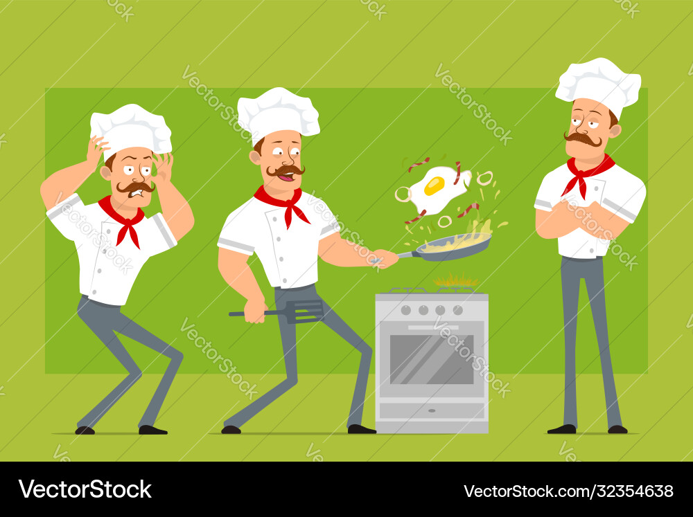 Cartoon flat strong chef cook man character set Vector Image