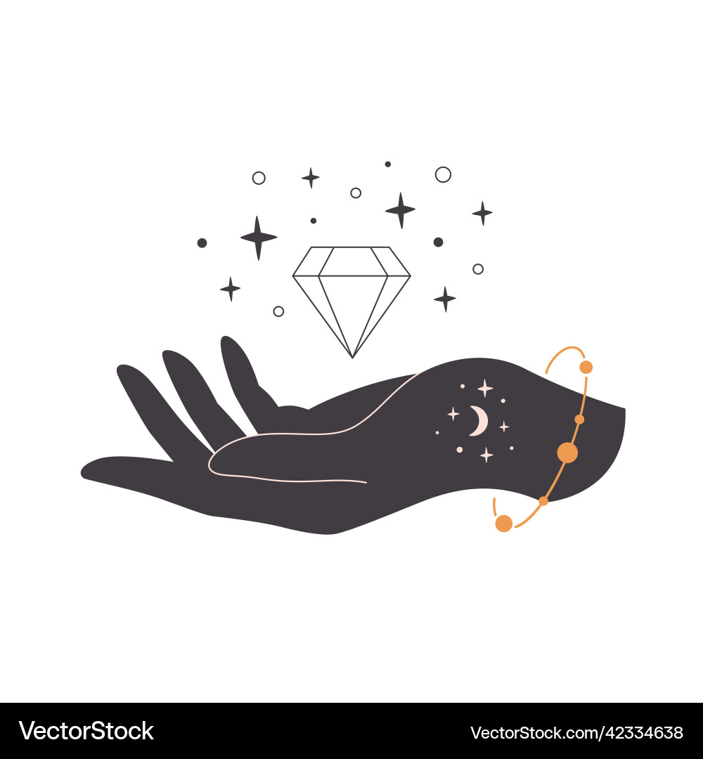 Hand with celestial mystical symbols Royalty Free Vector