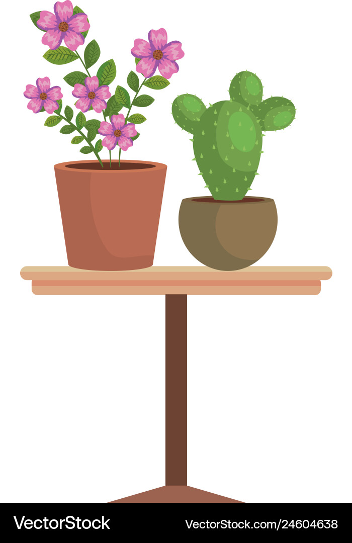 Houseplants in wooden table Royalty Free Vector Image