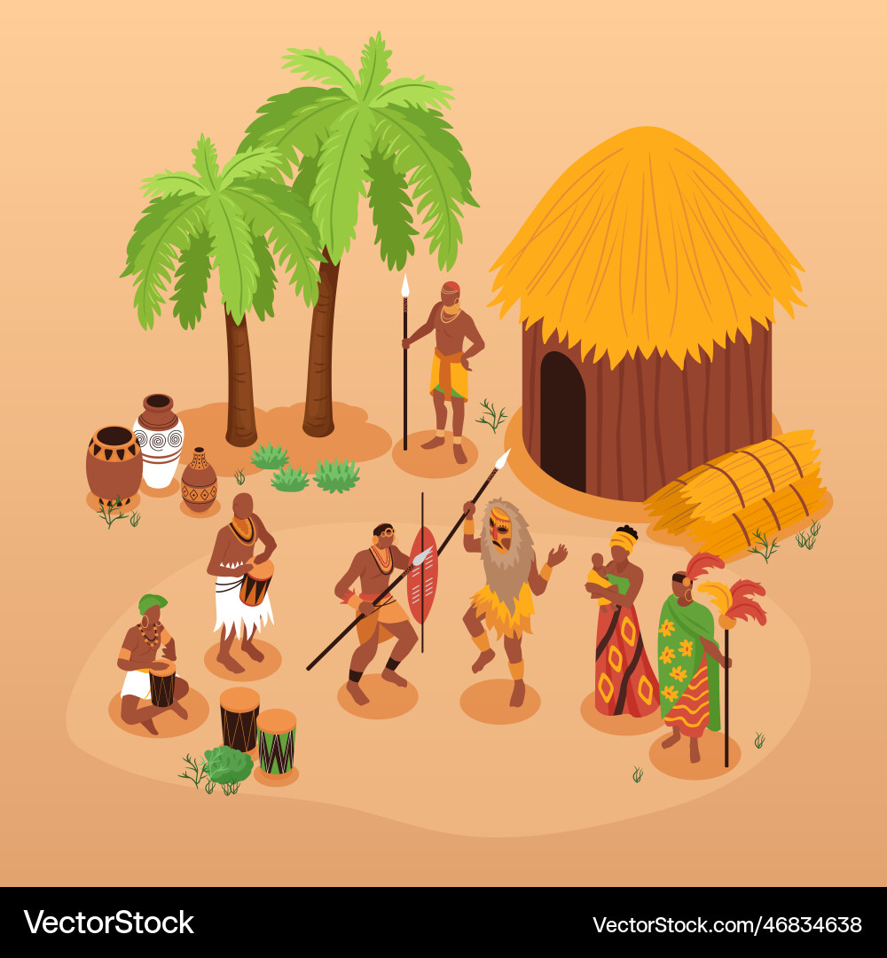 Isometric african tribe composition Royalty Free Vector