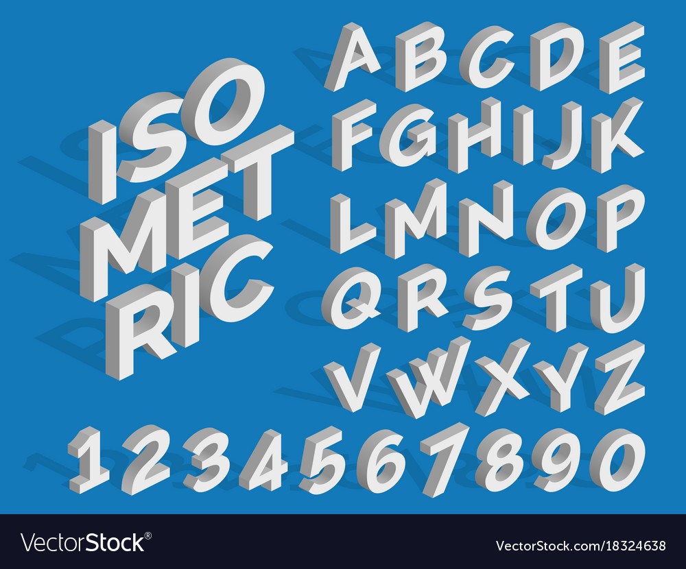 Isometric Alphabet And Numbers Funky 3d Royalty Free Vector