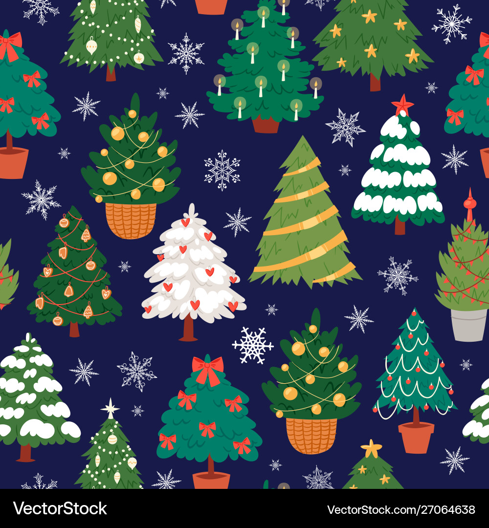 Seamless christmas trees firs and pines pattern Vector Image