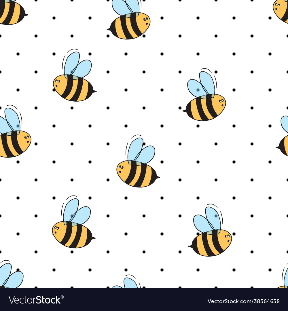 Seamless pattern with bees on white polka dots Vector Image