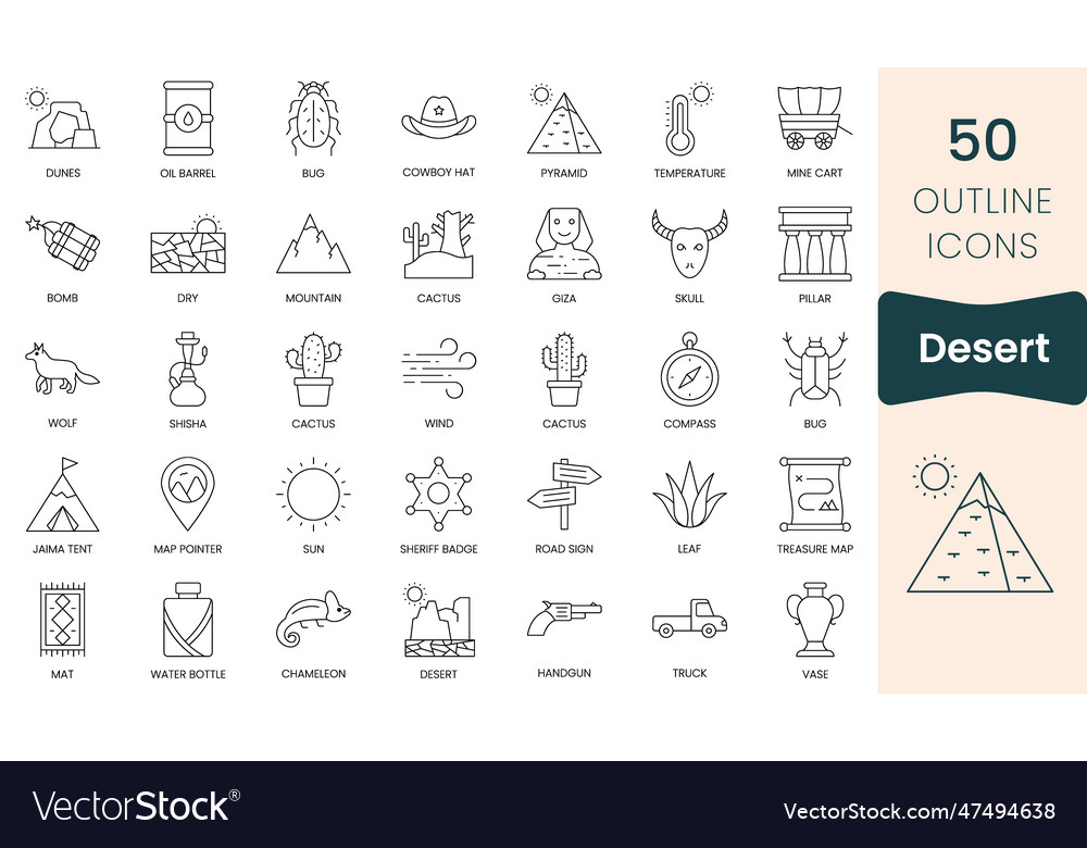 Set of desert icons thin outline icons pack Vector Image