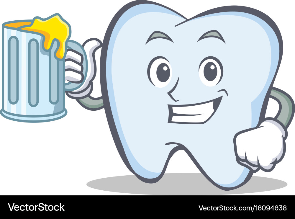 Tooth character cartoon style with juice Vector Image