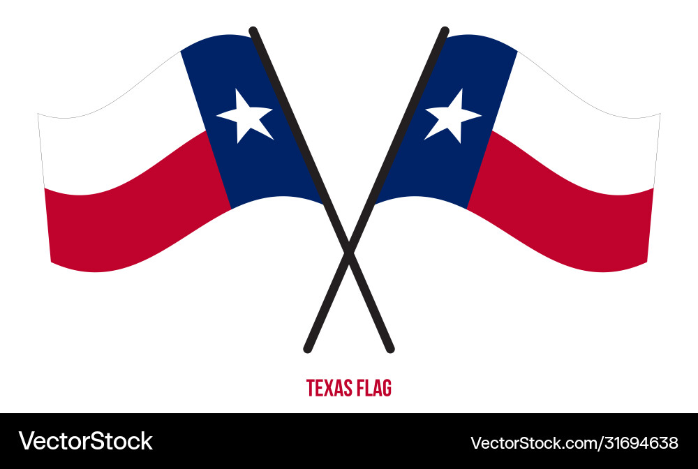 Two crossed waving texas flag on isolated white Vector Image