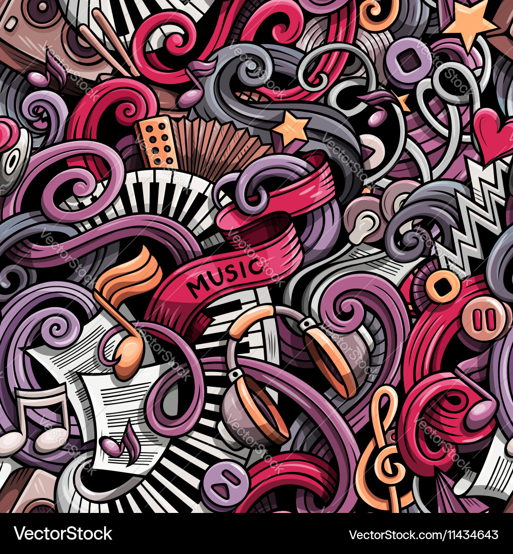 Cartoon hand drawn doodles music seamless pattern Vector Image