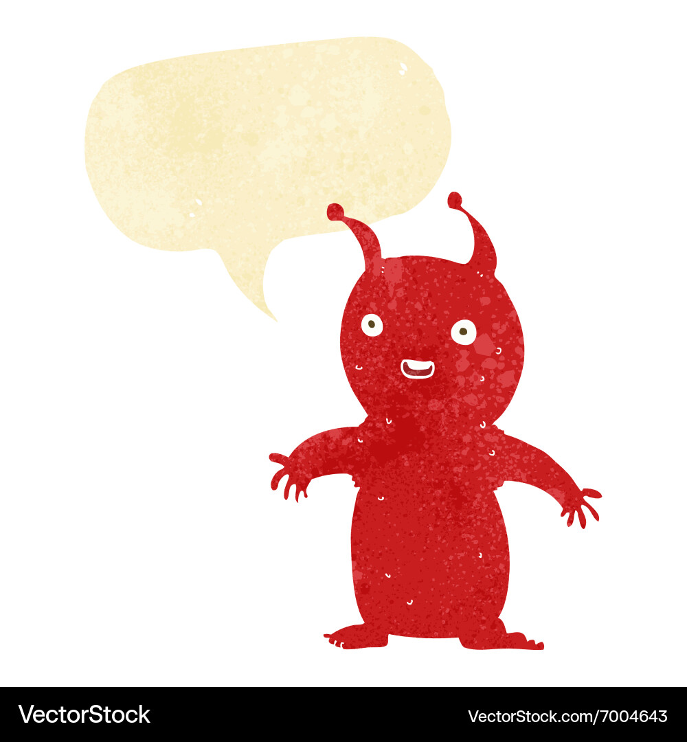 Cartoon happy little alien with speech bubble Vector Image