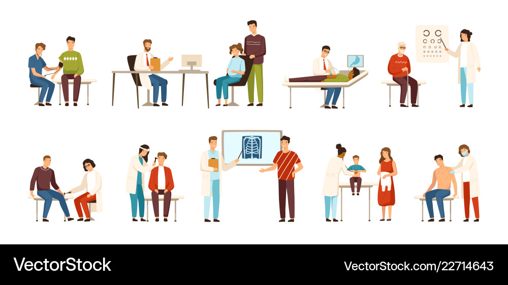 Collection of people visiting various doctors Vector Image