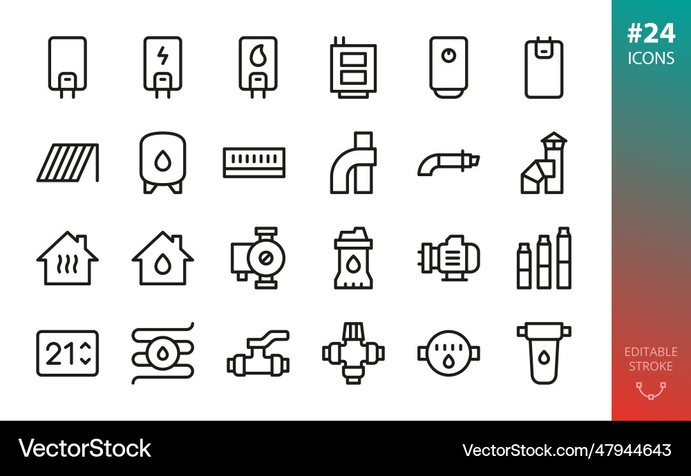 Home heating and water supply system icons set Vector Image