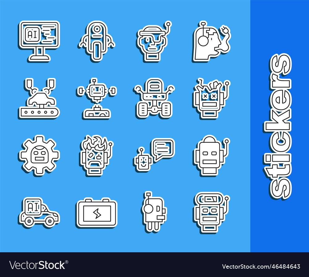 Set line robot low battery charge broken robot Vector Image Set line robot low battery charge broken robot Vector Image