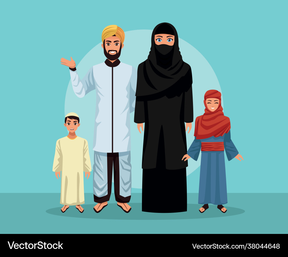 Five muslim family members Royalty Free Vector Image