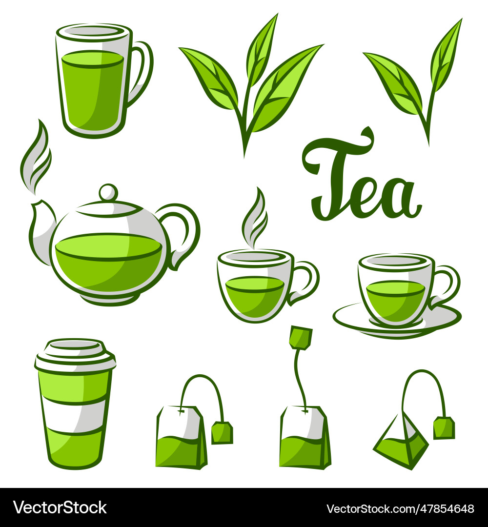 Green tea items set with tea Royalty Free Vector Image