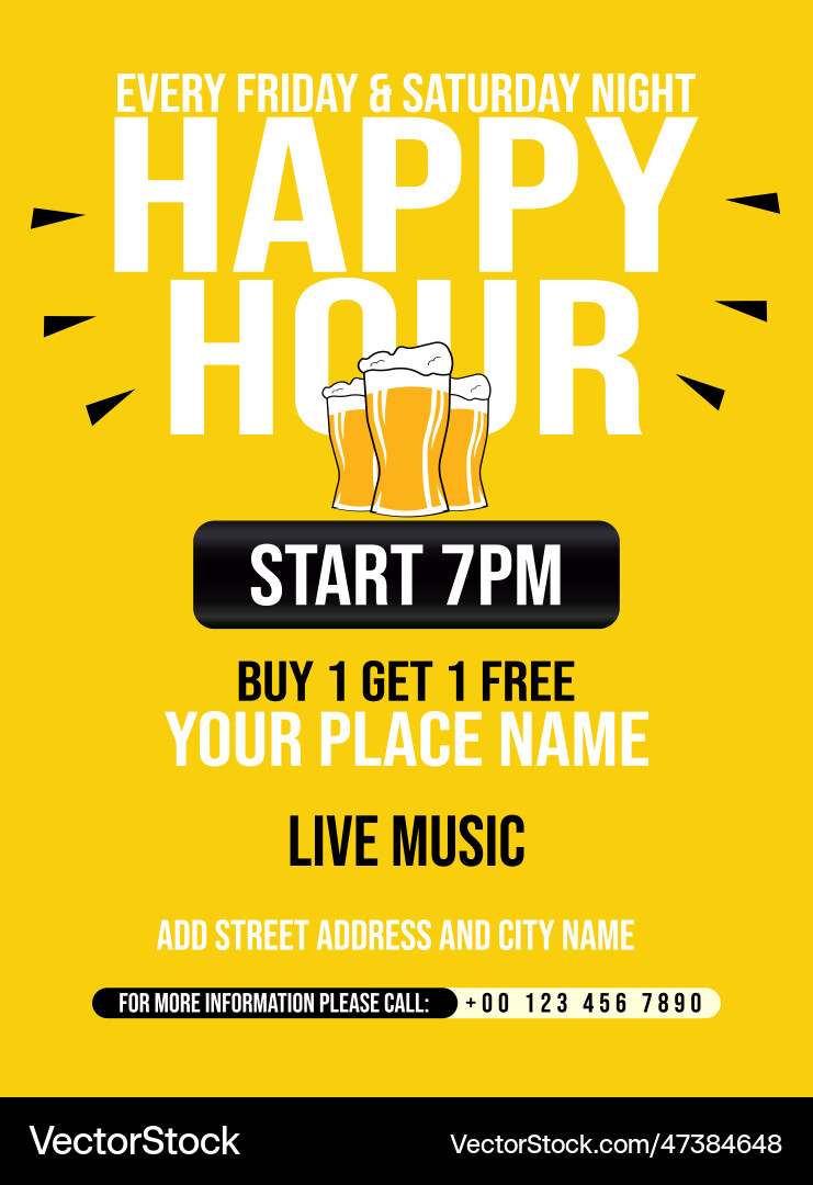 Happy hour party poster flyer design Royalty Free Vector