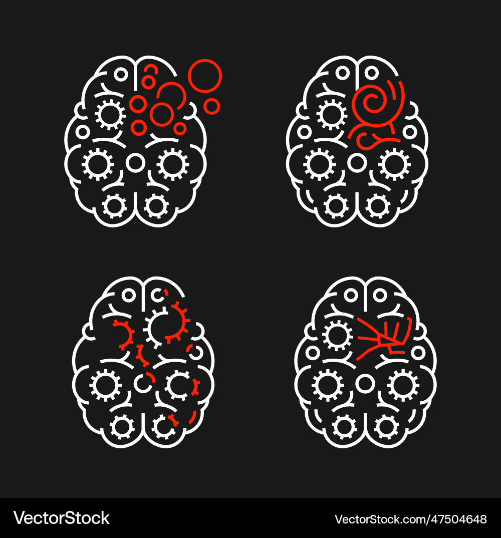 Mental disorders icon set in outline style Vector Image
