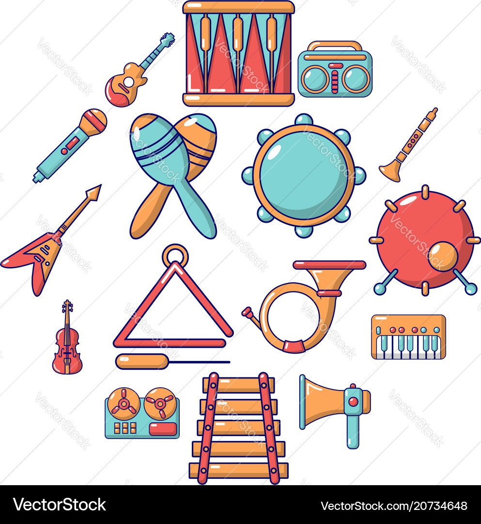 Musical instruments icons set cartoon style Vector Image