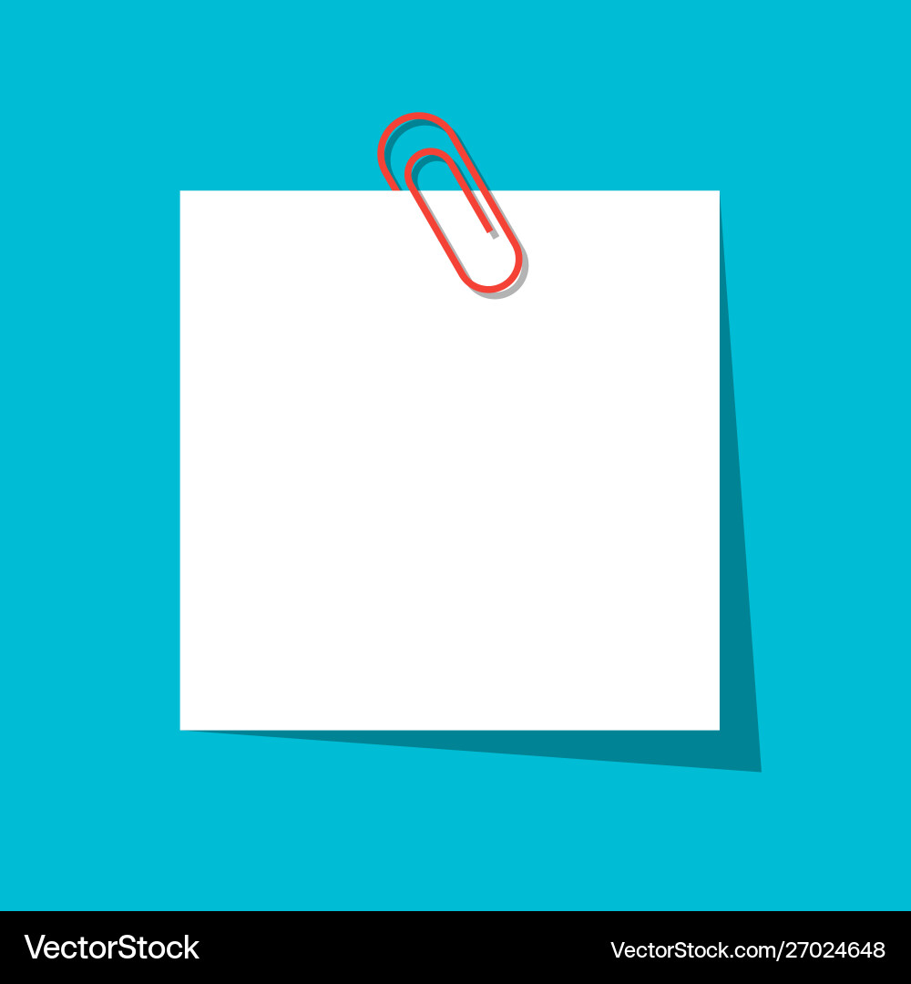 Paperclip with blank white notepaper on blue Vector Image