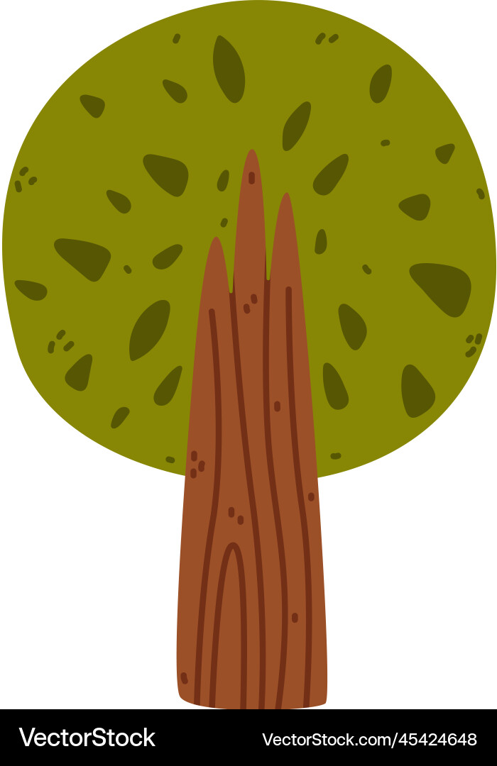 Tree with trunk and lush green crown growing in Vector Image