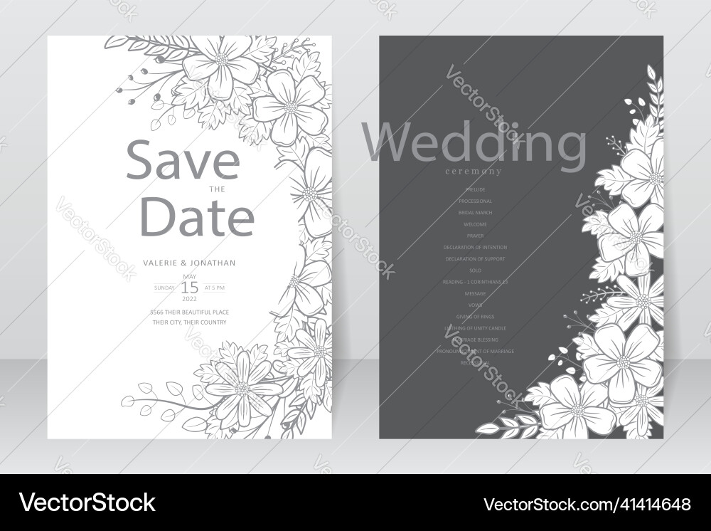 Wedding invitation template with floral outline Vector Image