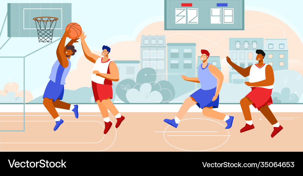 Basketball street players composition Royalty Free Vector