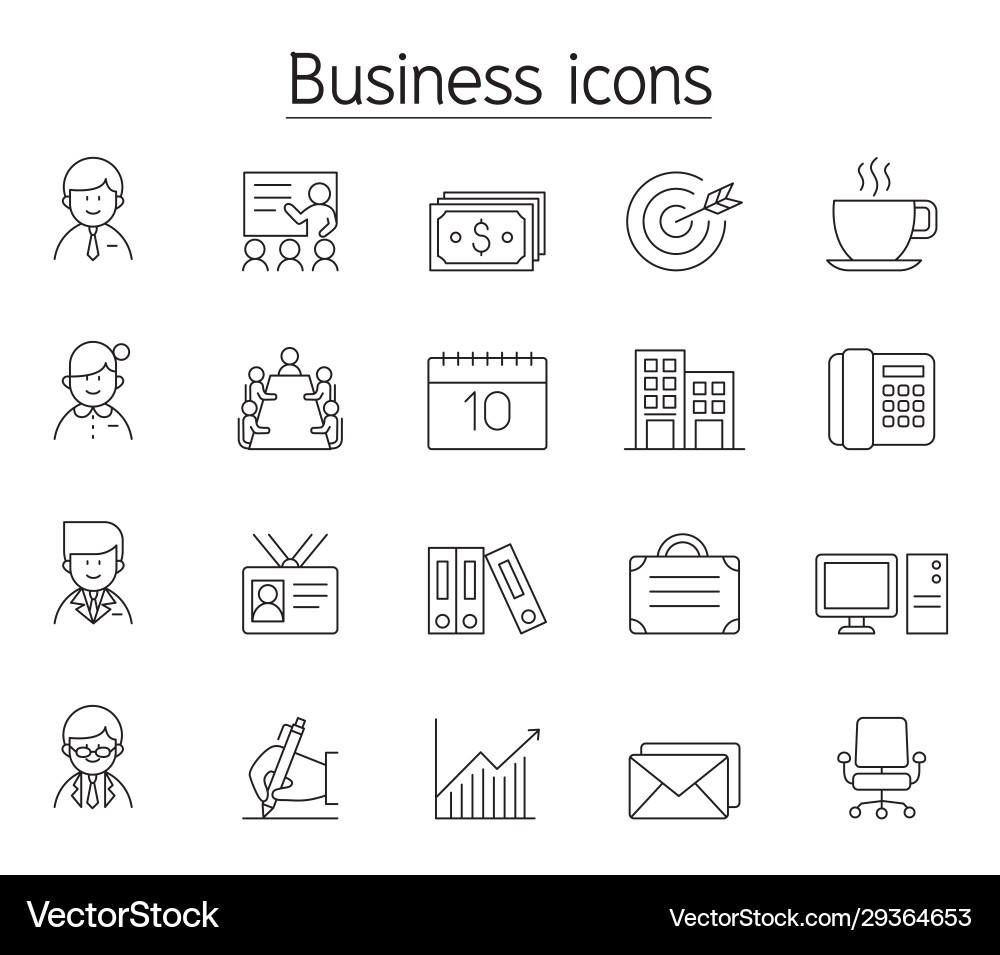 Business management icon set in thin line style Vector Image