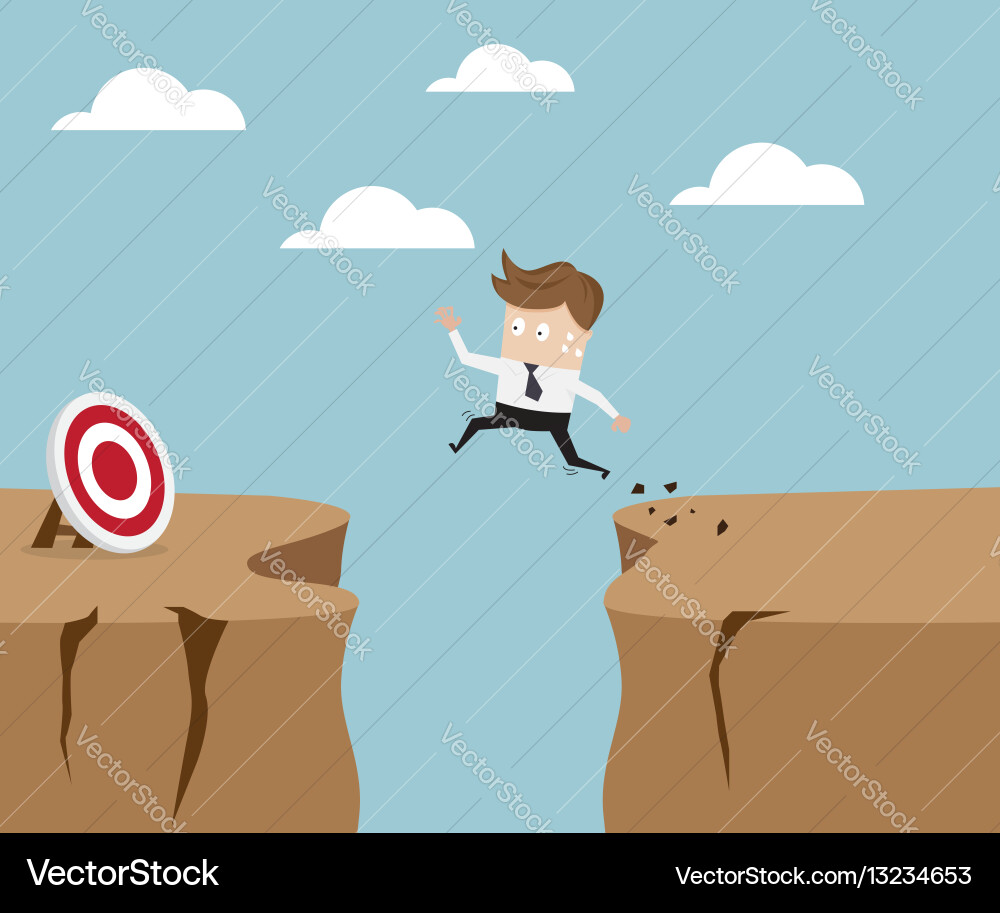 Businessman jumping over cliff to target Vector Image