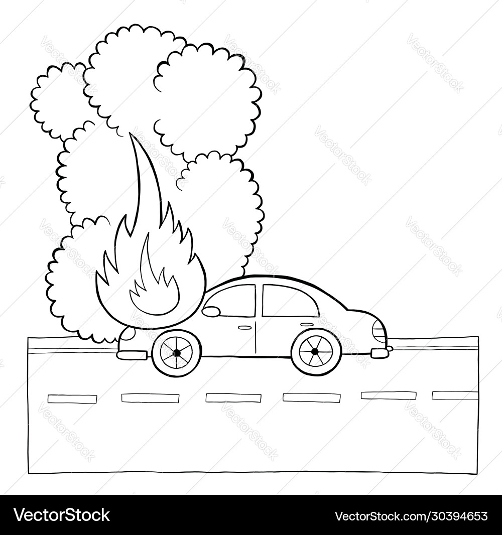 Hand drawn car fire black outlines and white Vector Image