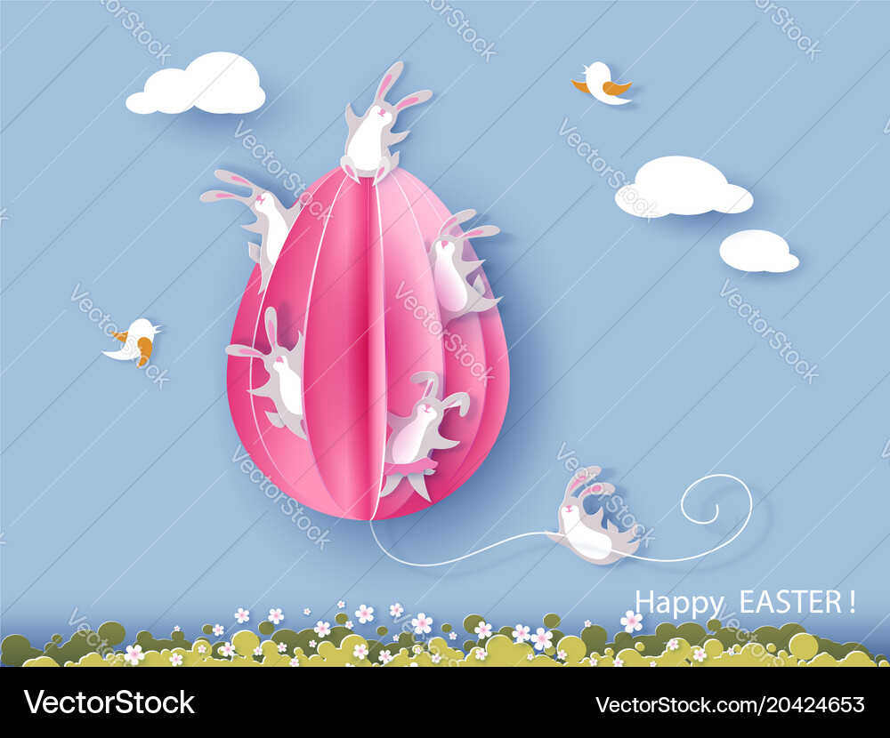 Happy easter card with bunny flowers and egg Vector Image
