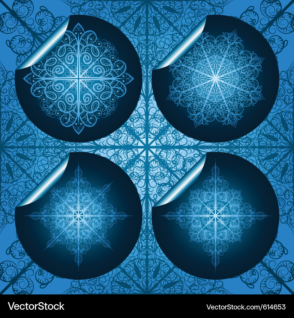 Highly detailed blue snowflake stickers on Vector Image