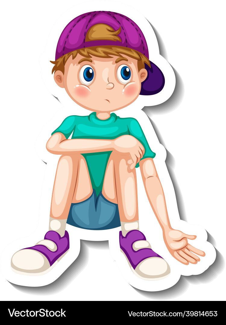 Sticker template with a boy cartoon character Vector Image