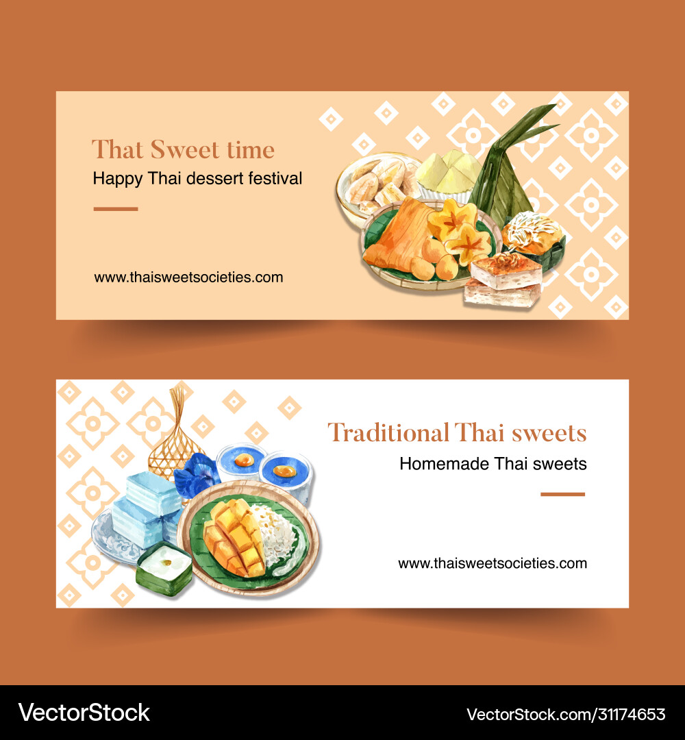 Thai sweet banner design with various dessertss Vector Image