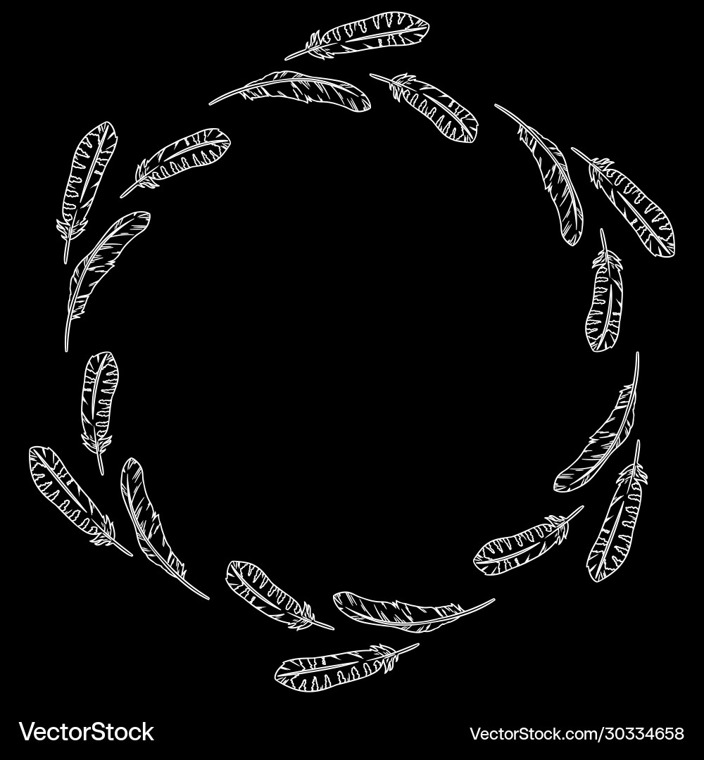 Boho style feather wreath circle composition Vector Image